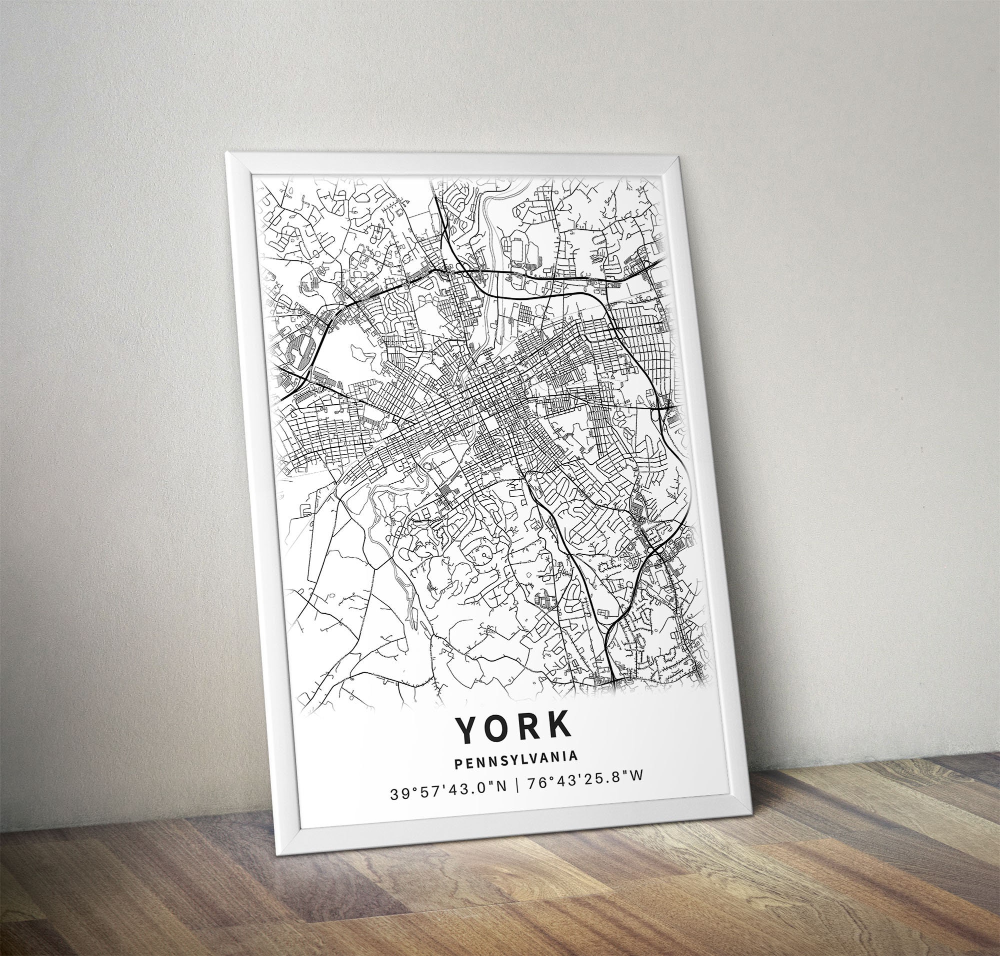 Printable Map of York, Pennsylvania, USA With Street Names - Instant ...