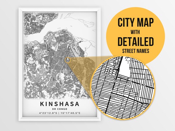 Printable Map of Kinshasa Congo With Street Names Instant - Etsy
