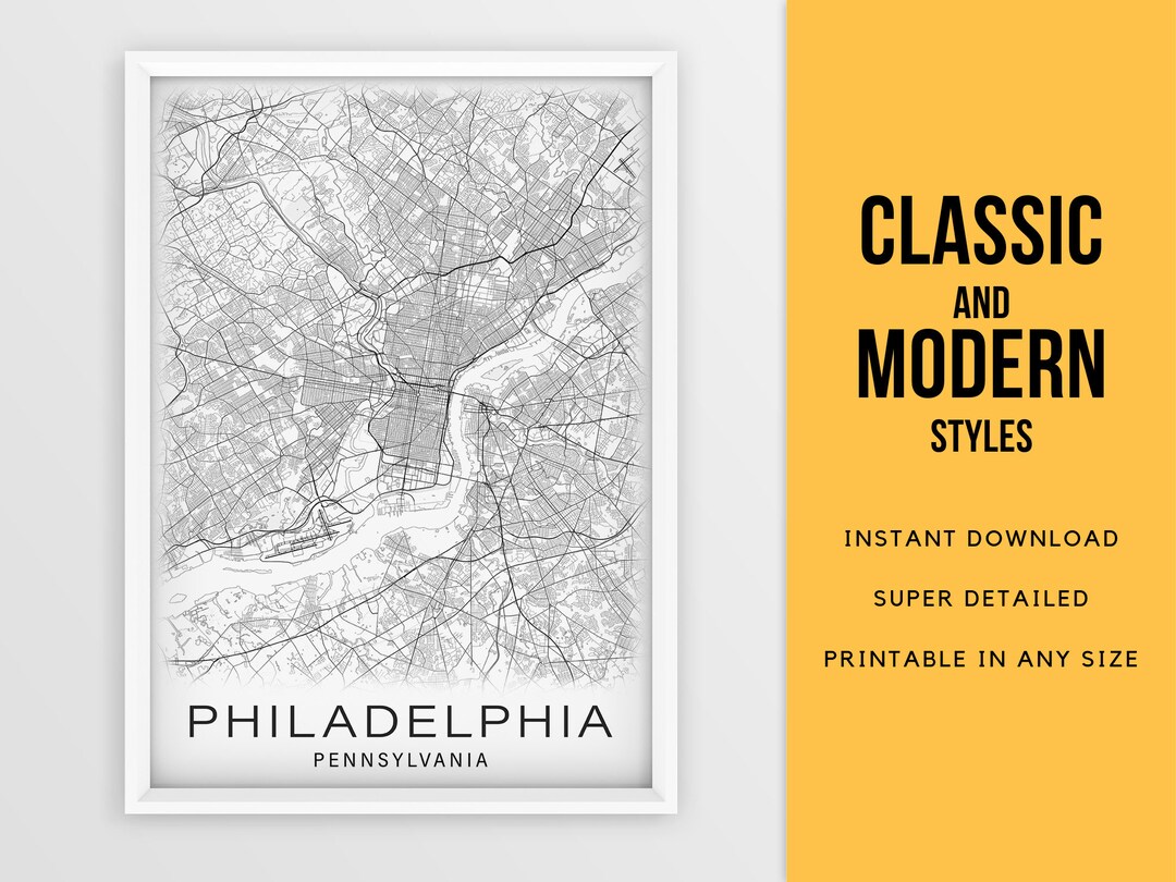 Printable Map of Philadelphia, Pennsylvania, United States Instant ...