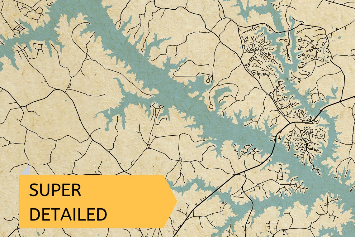 Vintage Style Map of Clarks Hill Lake Georgia and South - Etsy