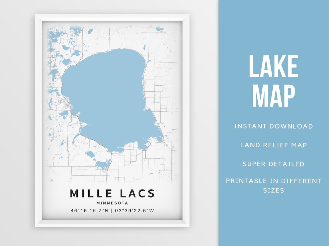 Printable Map of Mille Lacs Lake Minnesota United States - Etsy