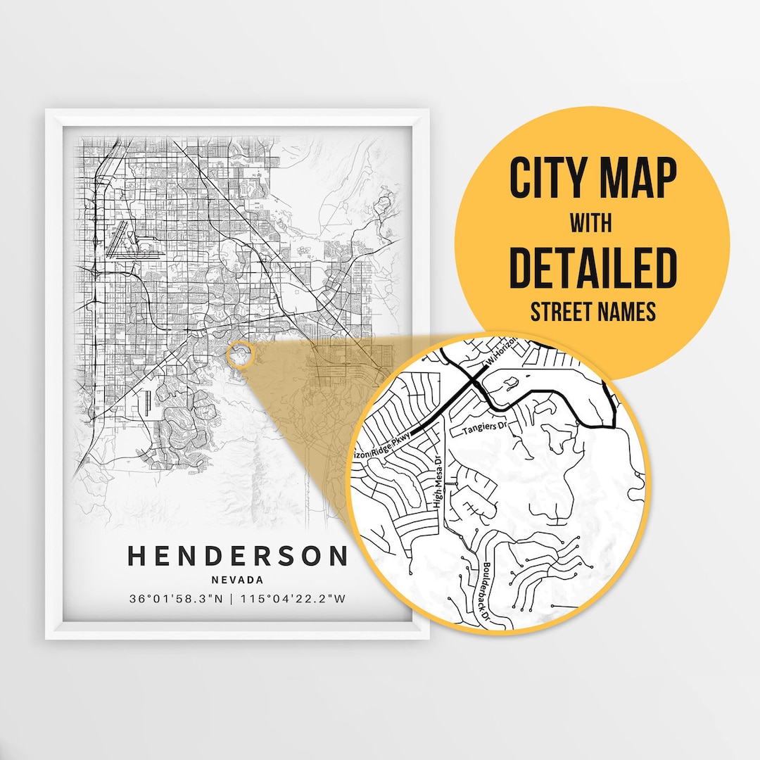 Printable Map of Henderson, Nevada, USA With Street Names - Instant ...