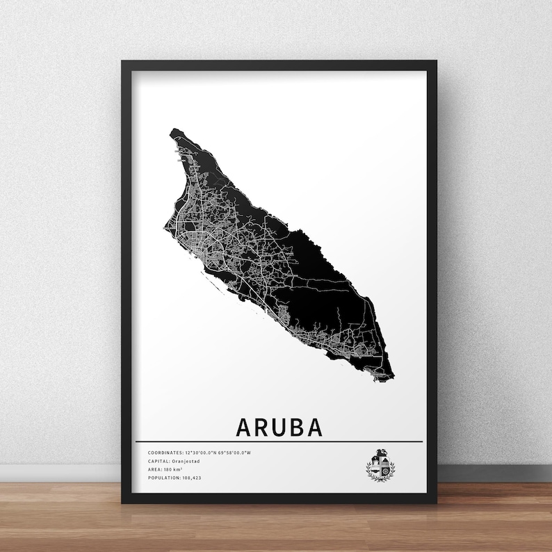 Aruba Map Poster, Printable Caribbean Road Map With City Names (instant ...