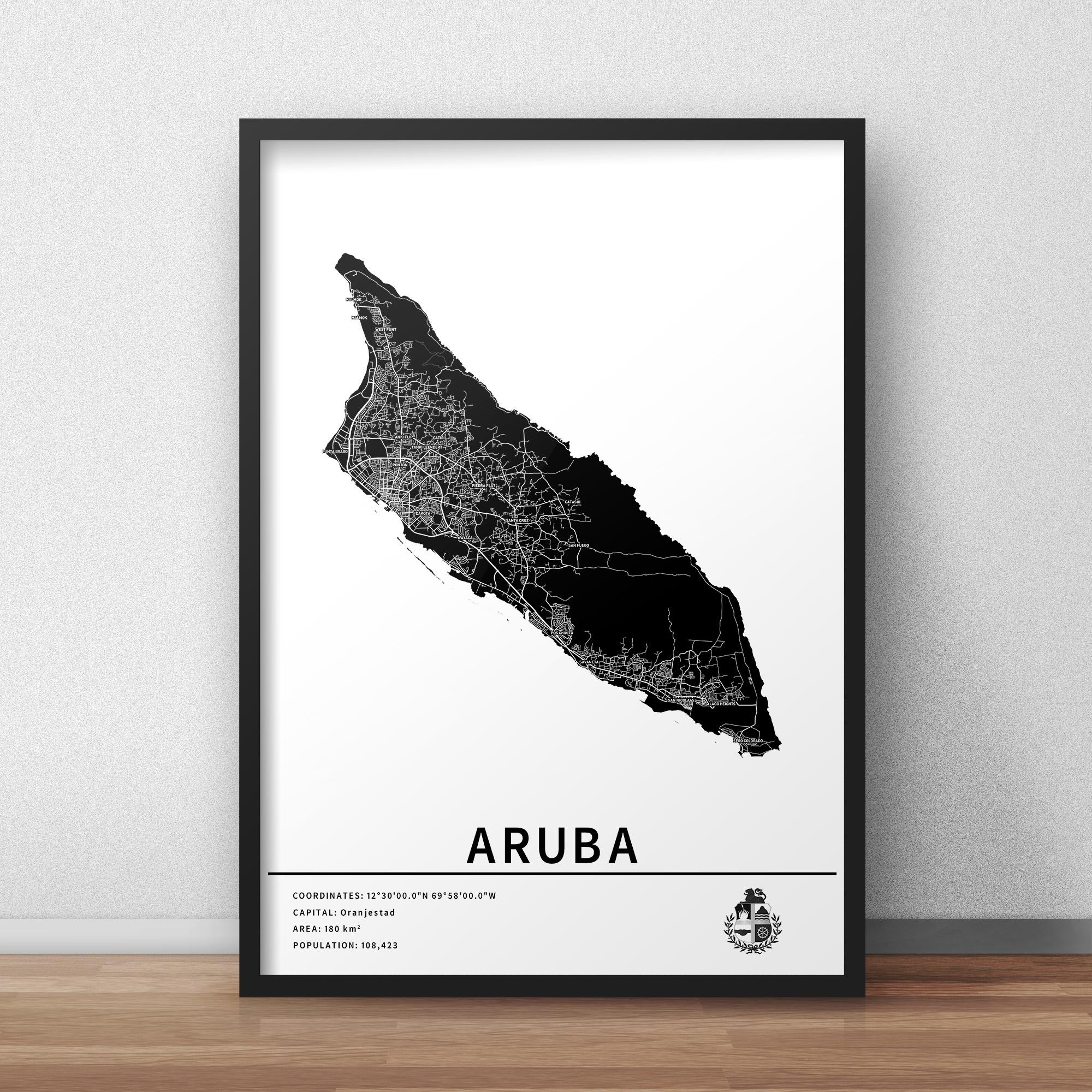 Aruba Map Poster, Printable Caribbean Road Map With City Names (instant ...