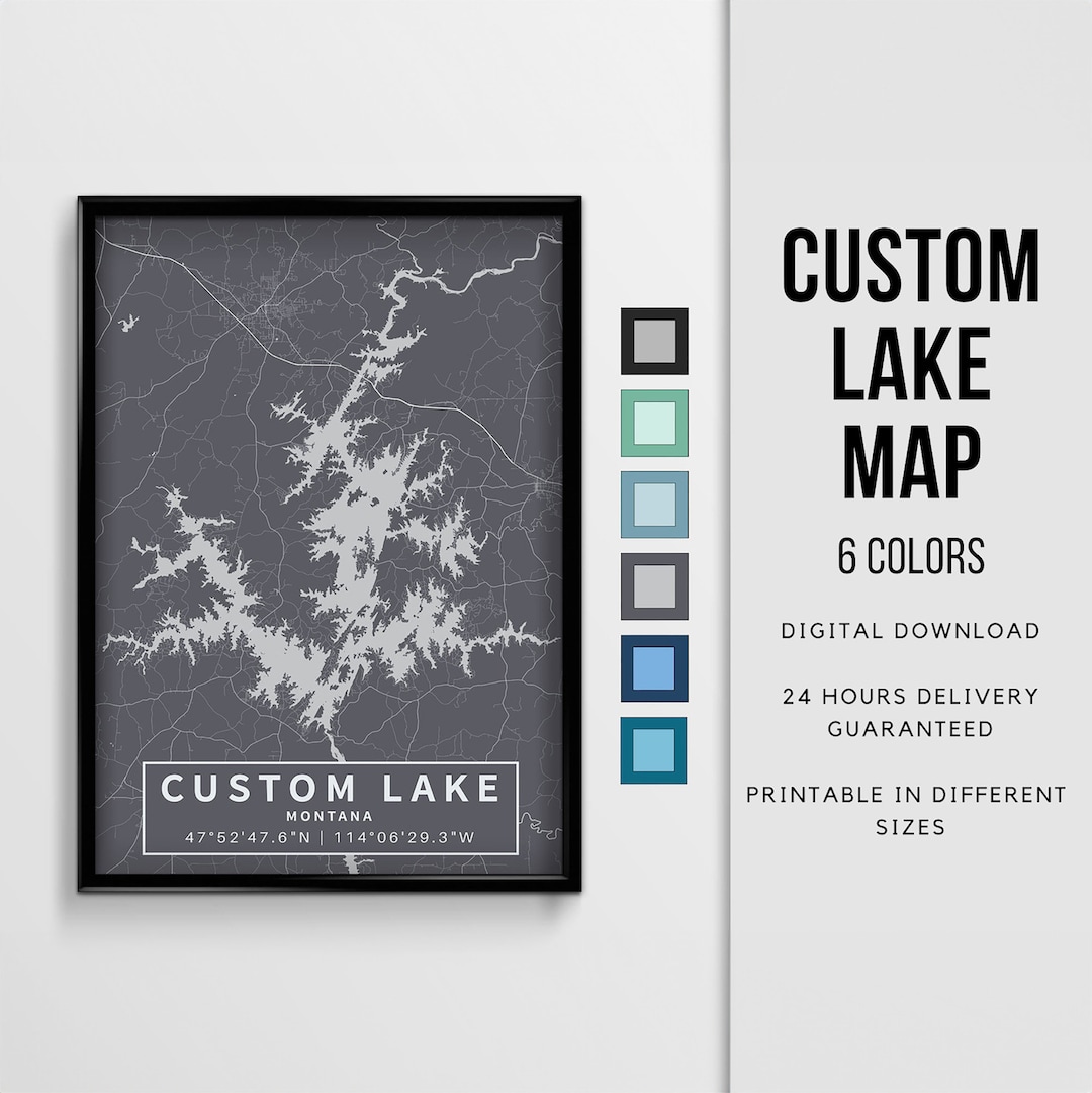 Custom Lake Map in Color - Lake House Art \ Digital Download \ Lake ...