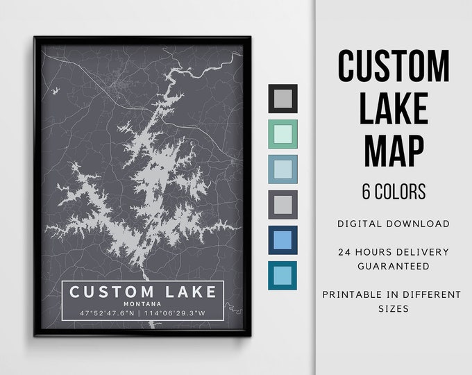 Custom Lake, Personalized Lake, Custom Map Poster, Any Lake, Wall Decor ...