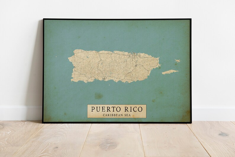 Printable Vintage Style Map of Puerto Rico Caribbean Sea - Etsy