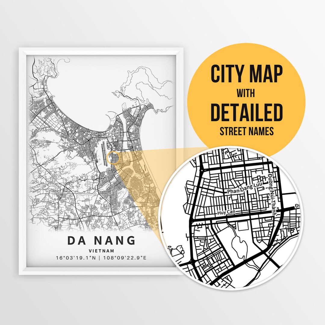 Printable Map of Da Nang, Vietnam With Street Names - Instant Download ...