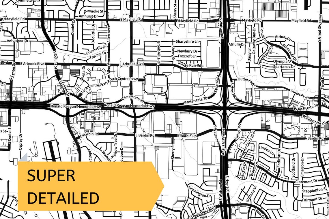 Printable Map of Arlington TX Texas city USA with street | Etsy