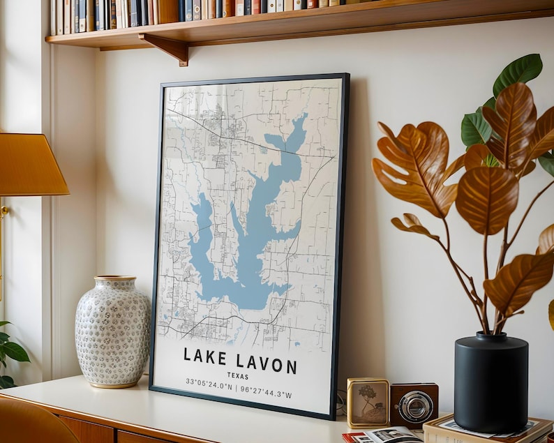 Lake Lavon Map Poster, Texas Trinity River Printable Lake House Decor ...