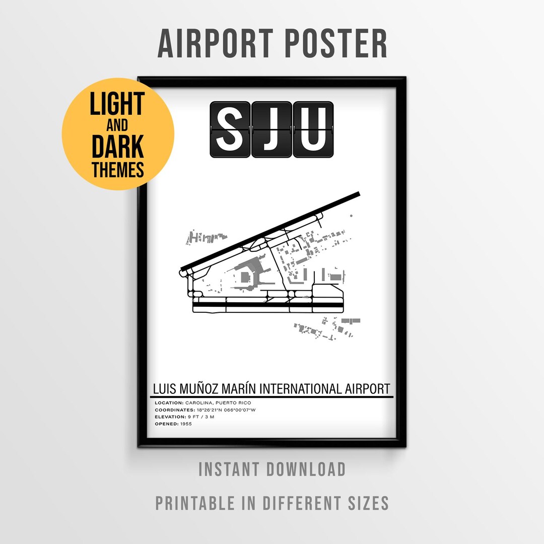 Luis Muñoz Marín Airport Poster, San Juan Airport Map, Printable Puerto ...