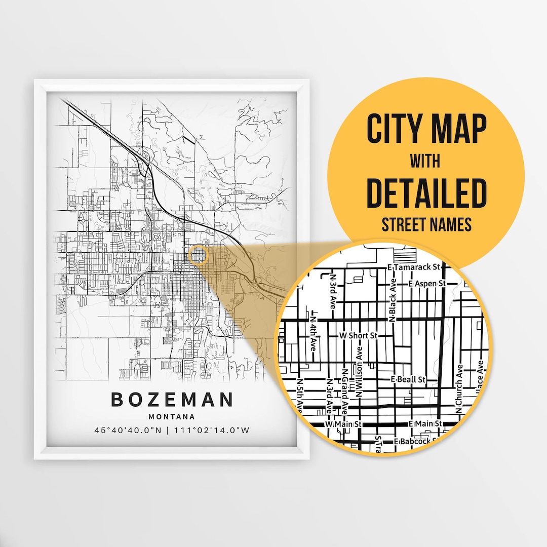 Printable Map of Bozeman, Montana, USA With Street Names - Instant ...