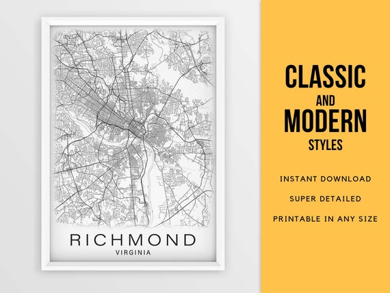 Printable Map of Richmond Virginia United States Instant - Etsy