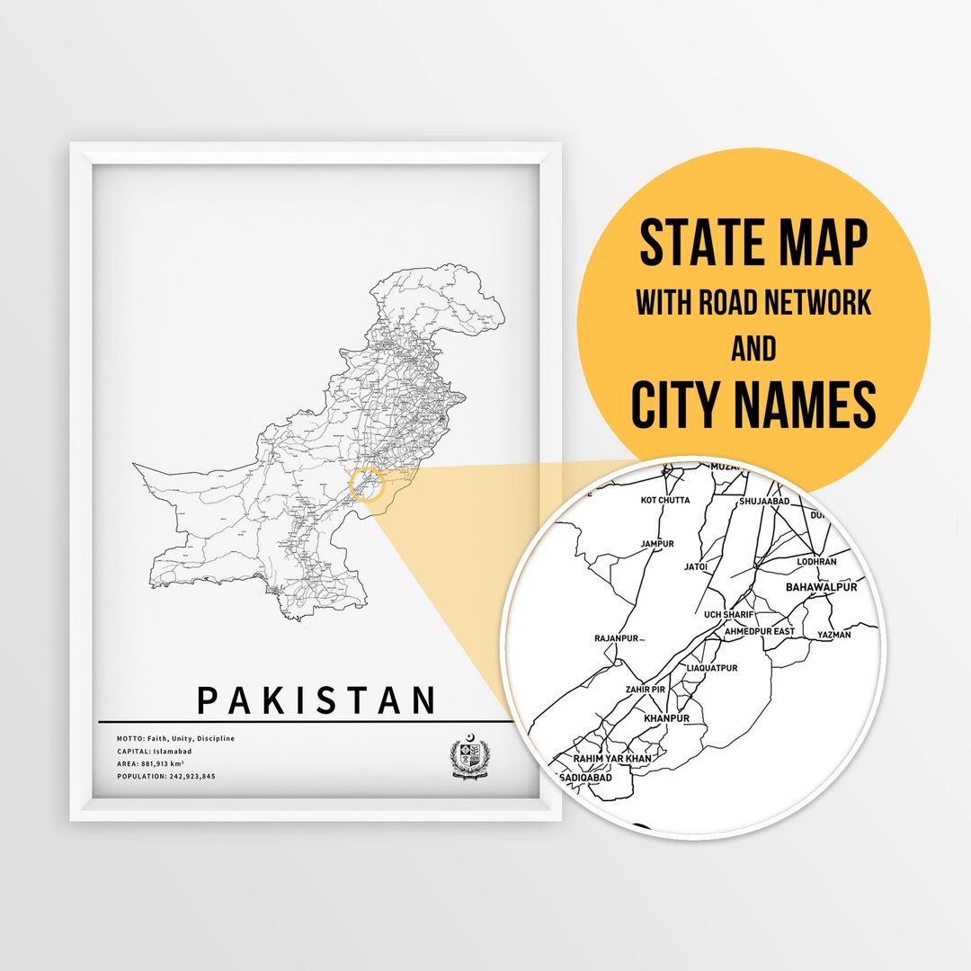 Printable Map of Pakistan With City Names and Roads Instant Download ...