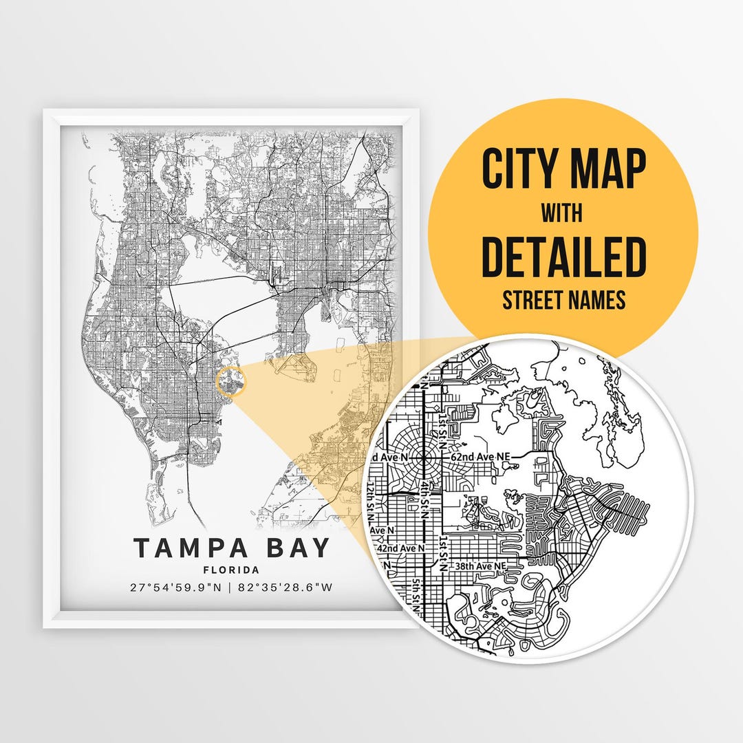 Printable Map of Tampa Bay, Florida, USA With Street Names - Instant ...