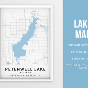 Printable Map of Petenwell Lake Wisconsin United States - Etsy