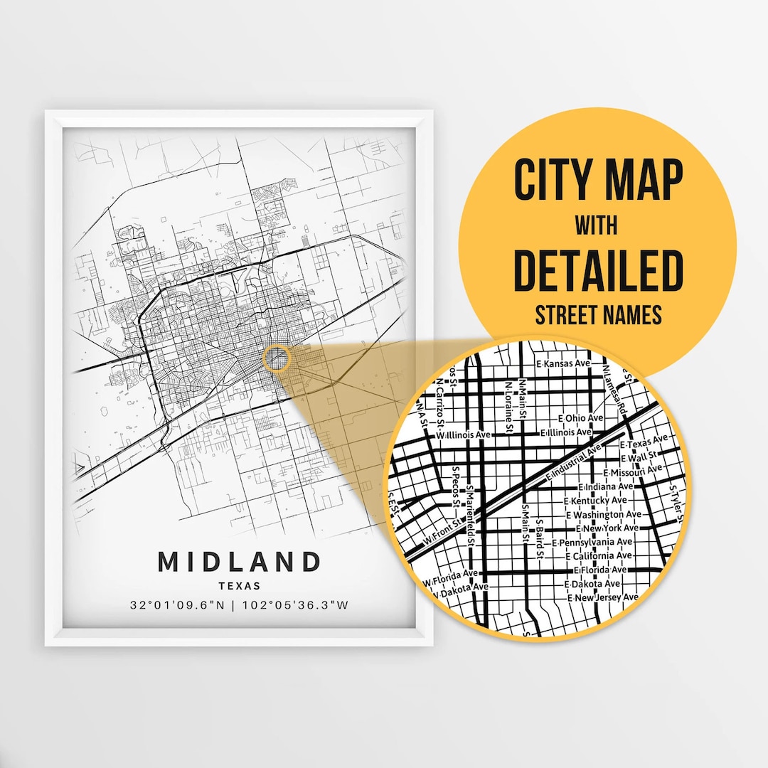 Printable Map of Midland, Texas, United States With Street Names ...