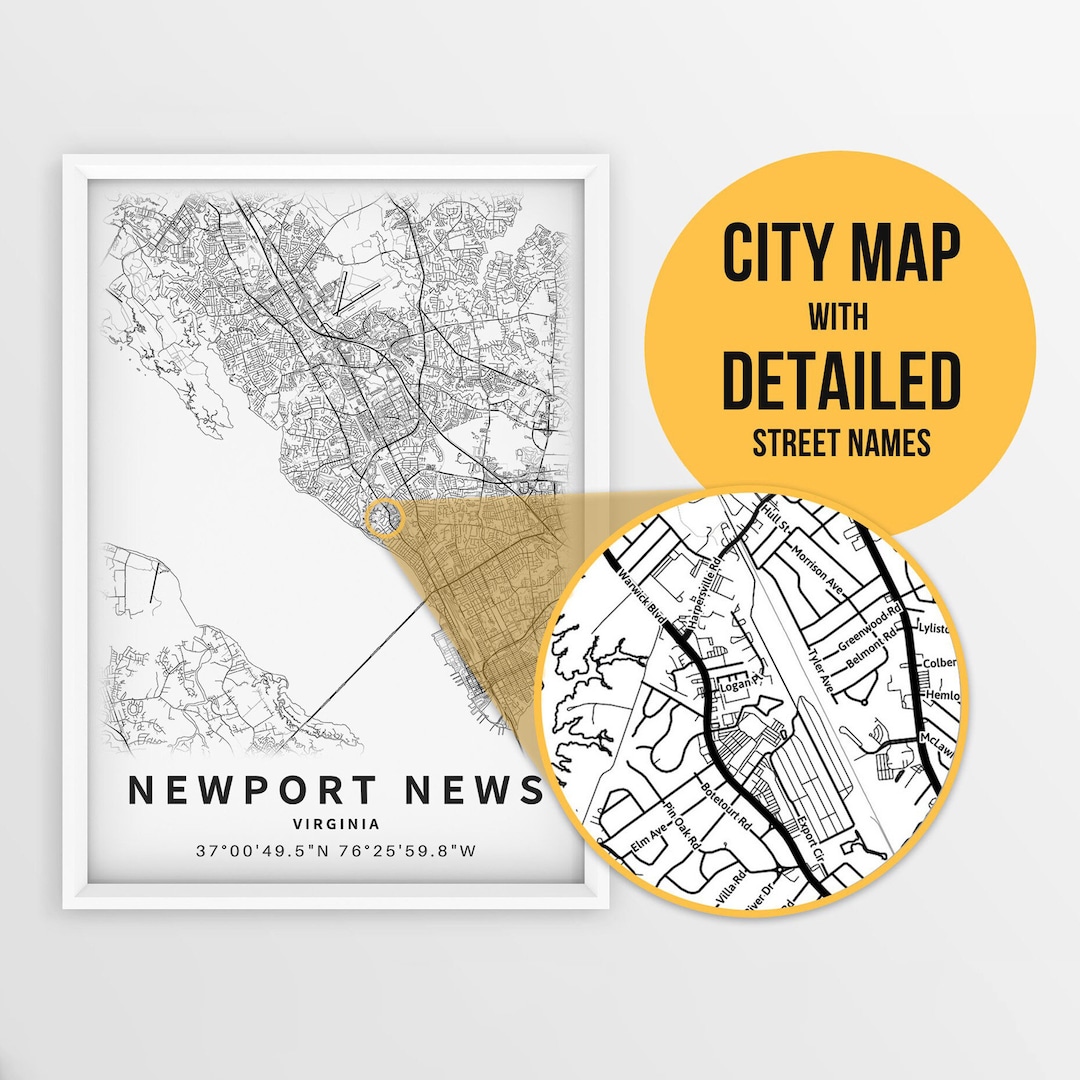 Printable Map of Newport News, Virginia, USA With Street Names ...