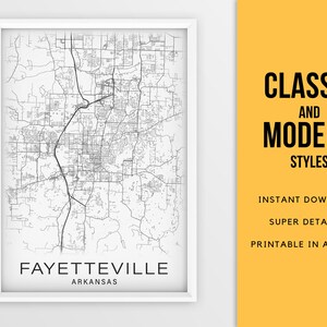 Printable Map of Fayetteville AR Map Print, Arkansas USA City Map ...