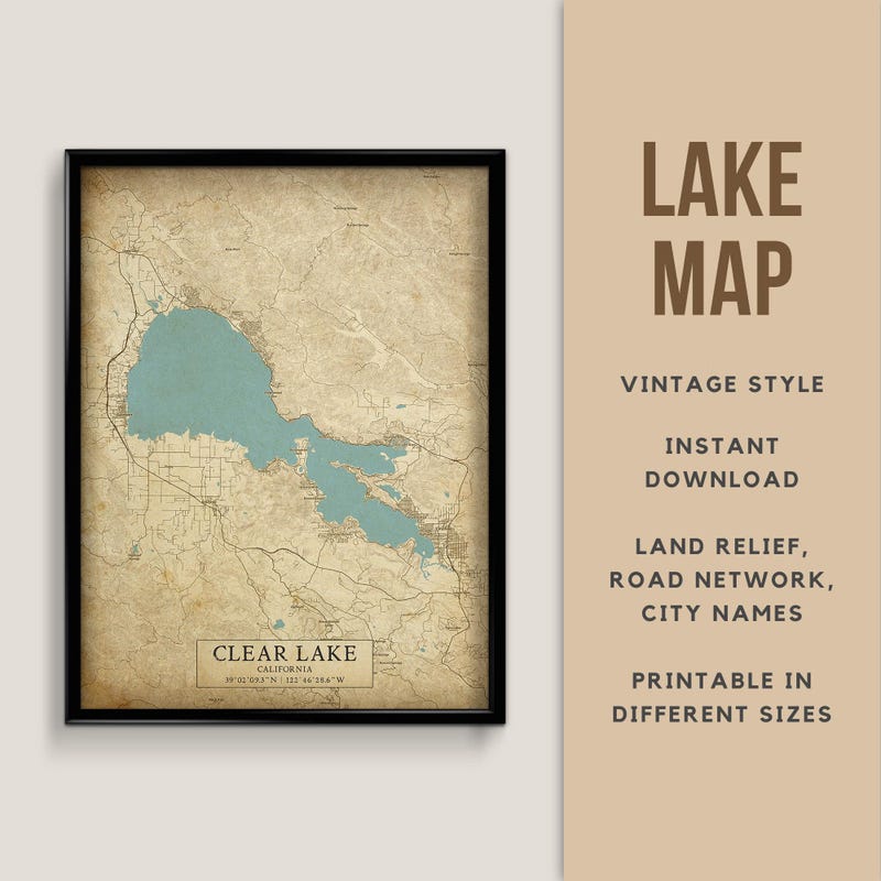 Clear Lake Ca Map - Etsy