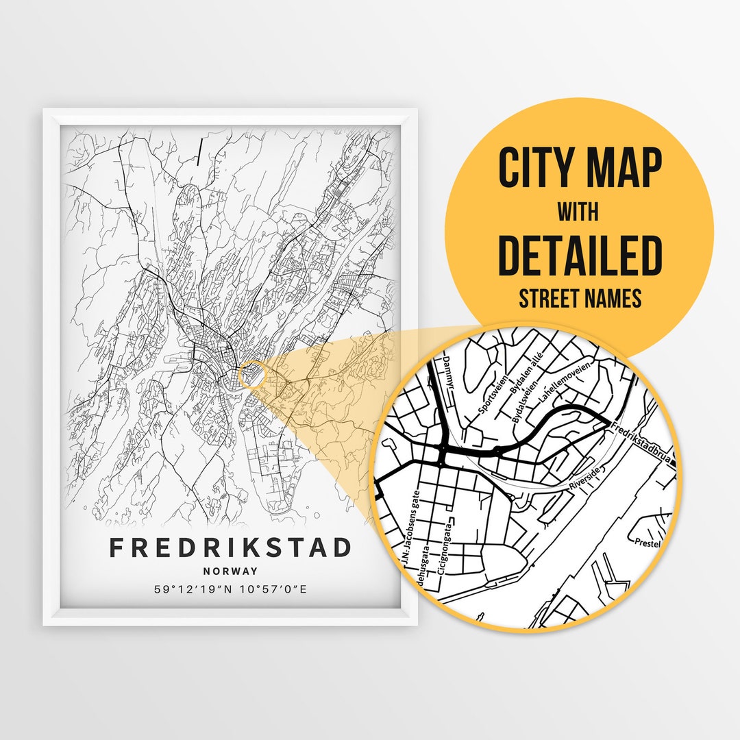 Printable Map of Fredrikstad, Norway With Street Names - Instant Download \ City Map \ Travel ...