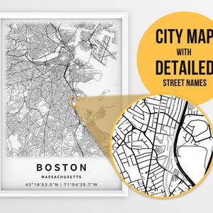 Printable Map of Boston Massachusetts United States With - Etsy