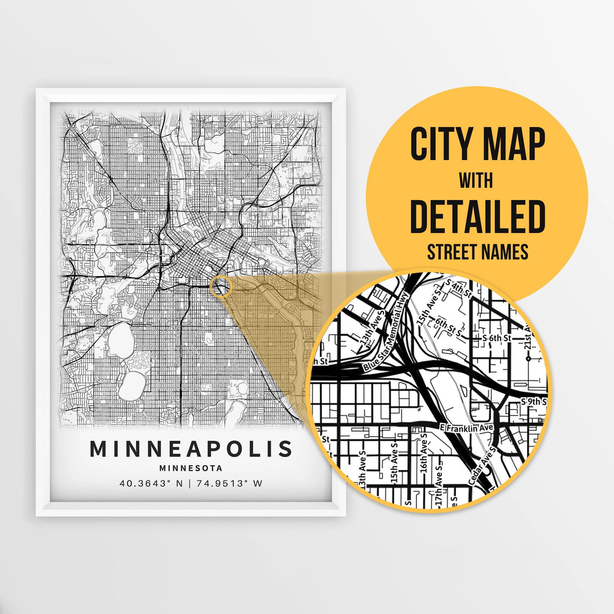 North Minneapolis Street Map Third Ward, Minneapolis, Minnesota,