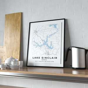 Printable Map of Lake Sinclair, Georgia, US - Instant Download \ Lake ...