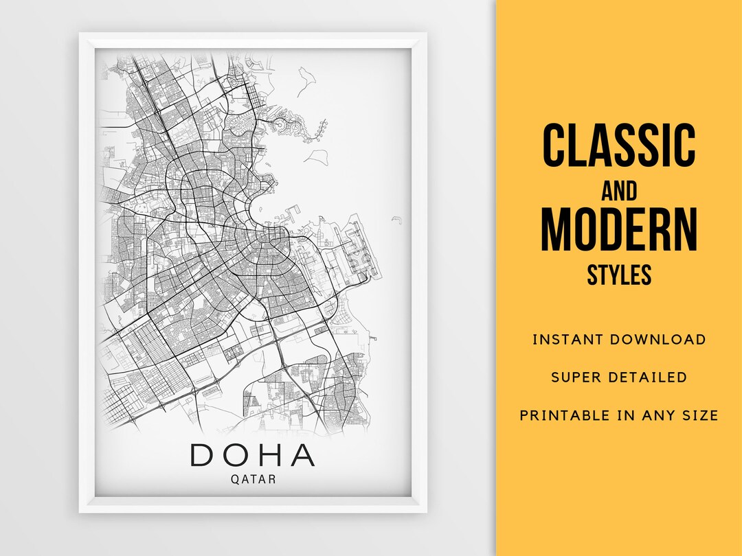 Doha Qatar Map Print Doha City Map Instant Download - Etsy