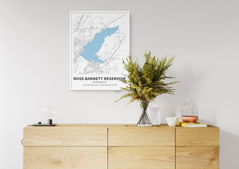 Ross Barnett Reservoir Map Poster, Mississippi the Rez Printable Lake ...