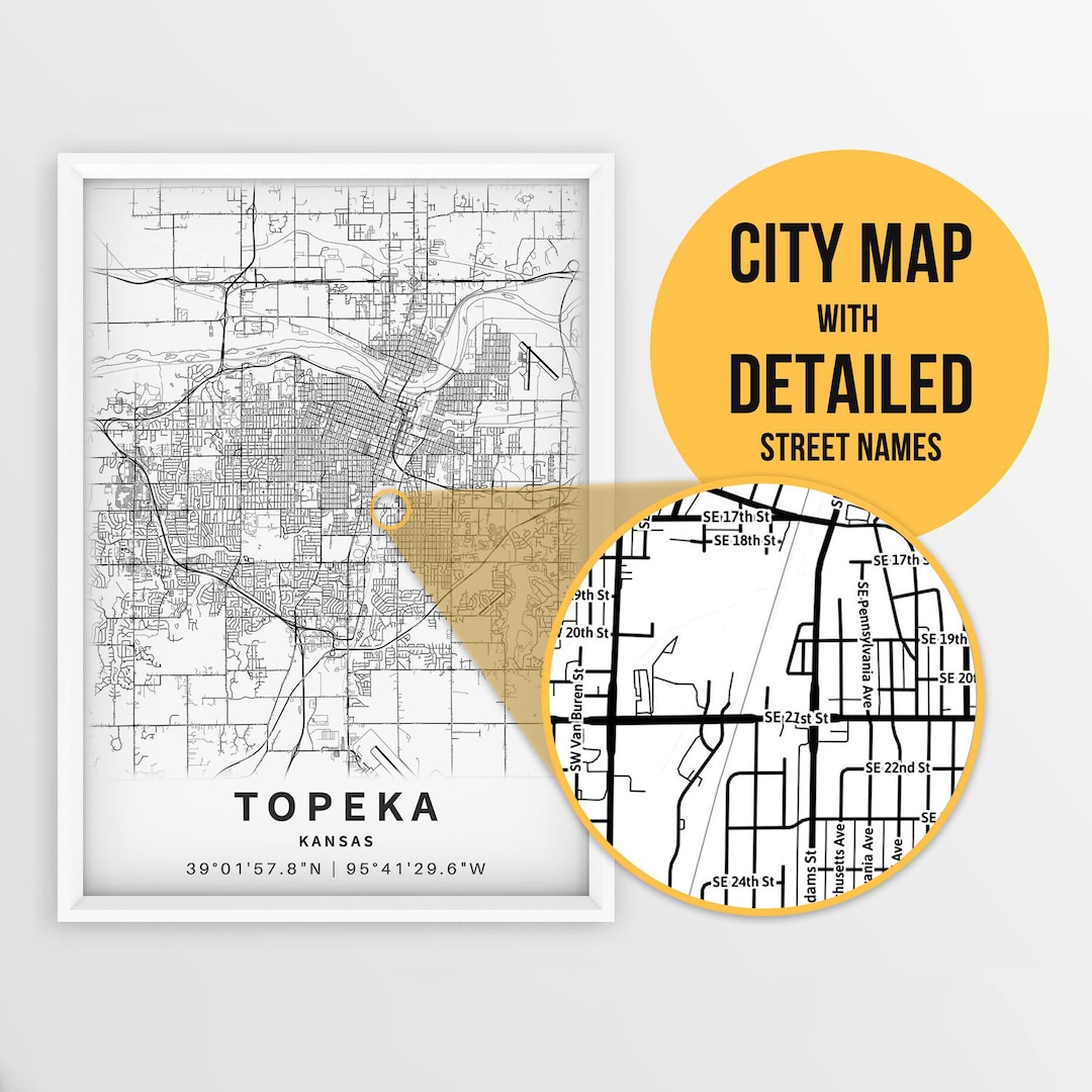 Printable Map of Topeka, Kansas, USA With Street Names - Instant ...