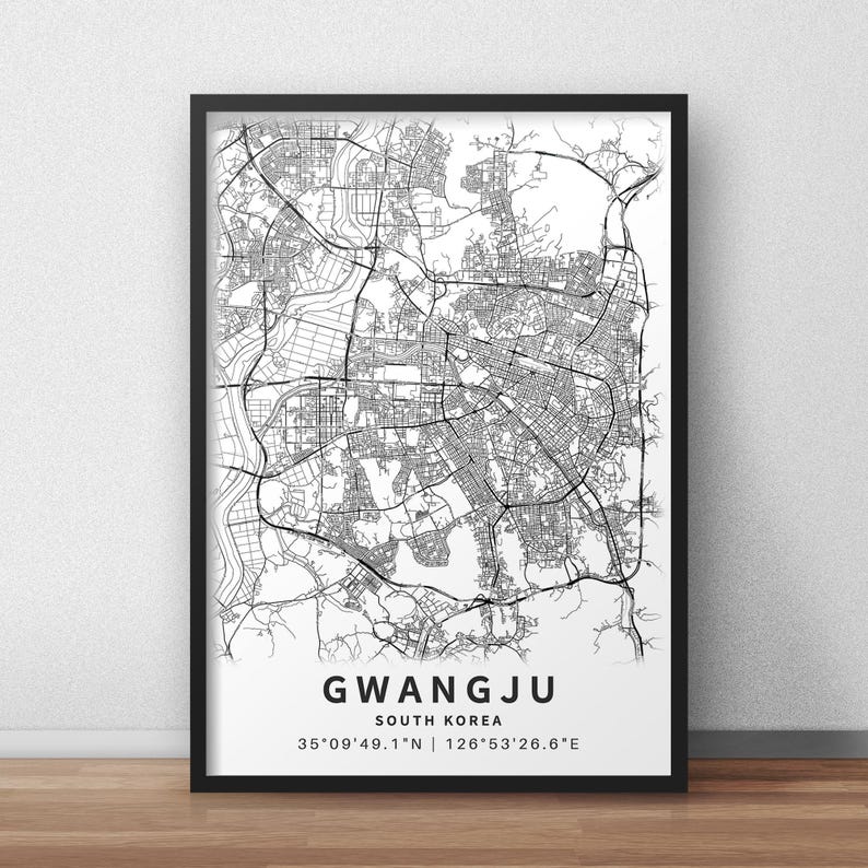 Printable Map of Gwangju, South Korea With Street Names - Instant ...