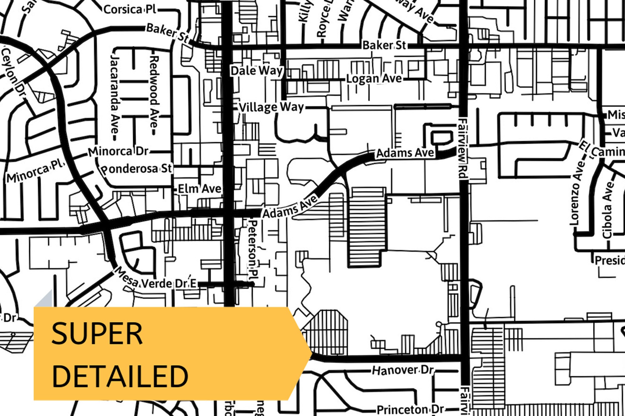 Printable Map of Costa Mesa, Orange County, California, USA With Street ...