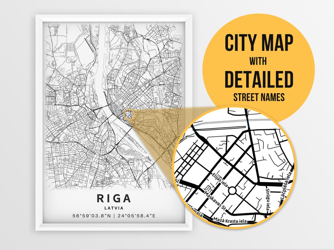 Printable Map of Riga Latvia With Street Names Instant - Etsy