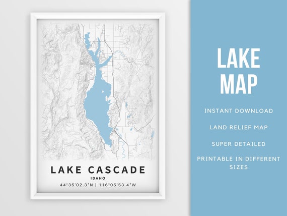 Printable Map of Lake Cascade Idaho United States Instant - Etsy