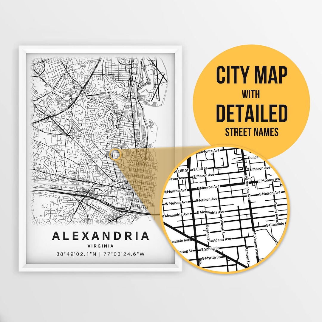 Printable Map of Alexandria, Virginia, USA With Street Names - Instant ...