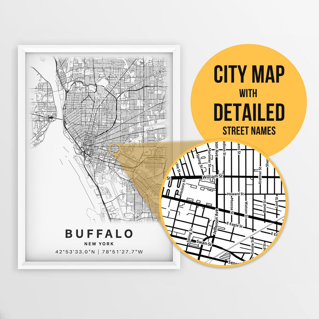 Printable Map of Buffalo, New York, USA With Street Names - Instant ...