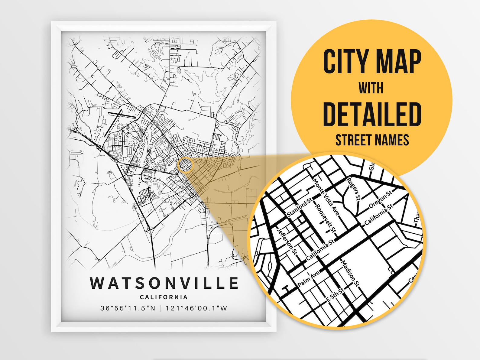 Printable Map of Watsonville California CA United States - Etsy