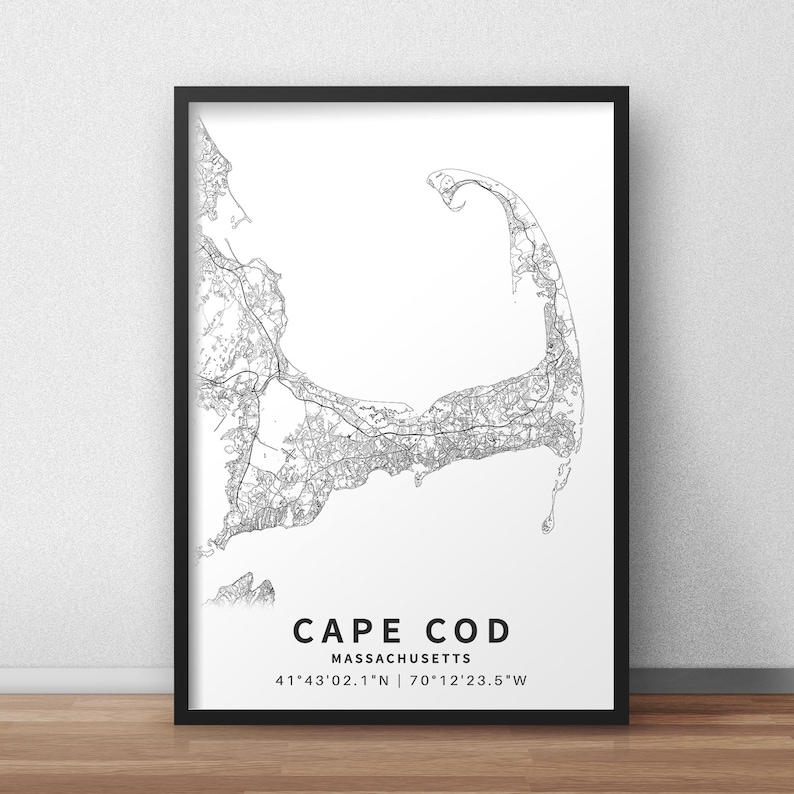Cape Cod Map With Street Names, Printable Massachusetts City Poster ...