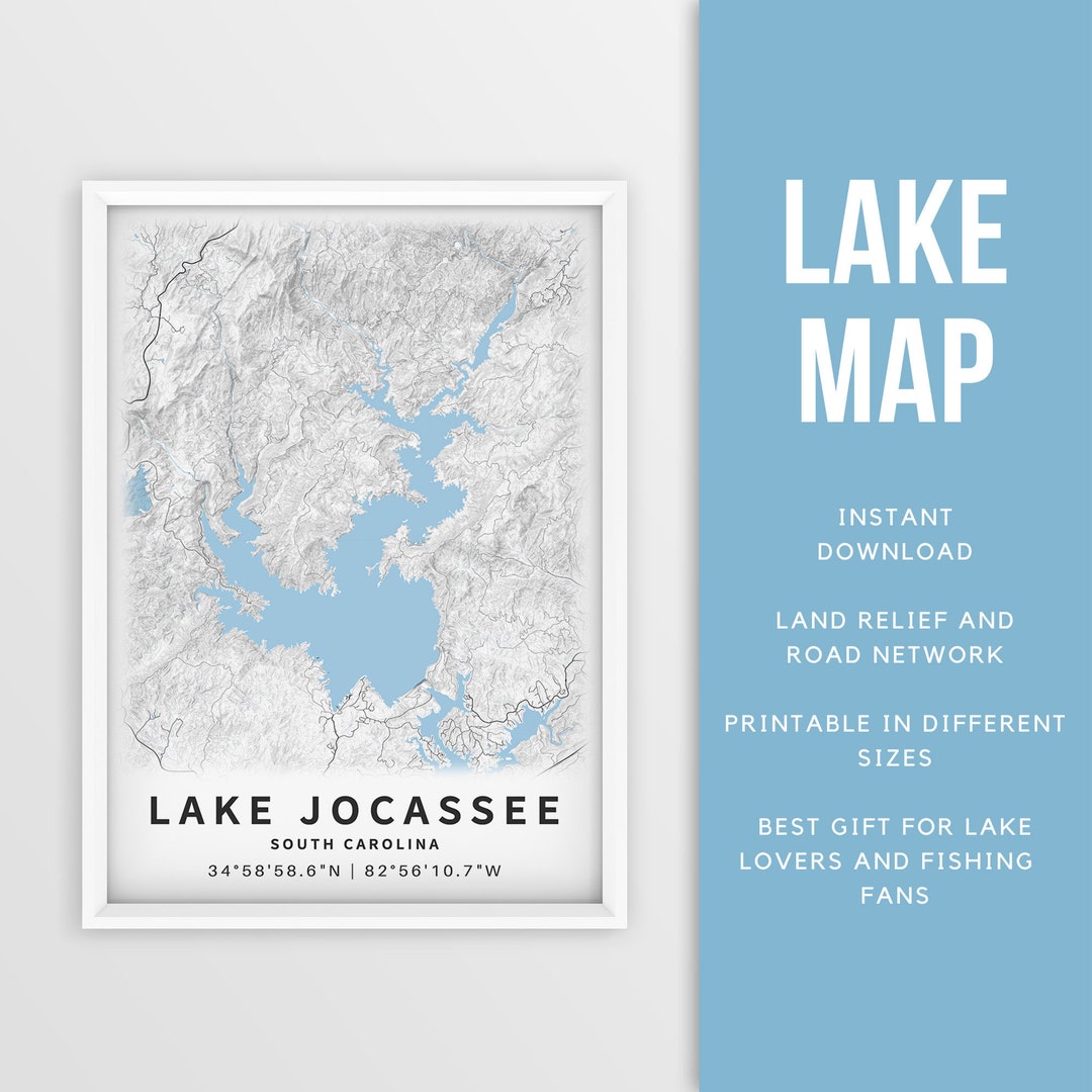 Printable Map Lake Jocassee, South Carolina, US - Instant Download \ Lake Map \ Fishing Poster ...