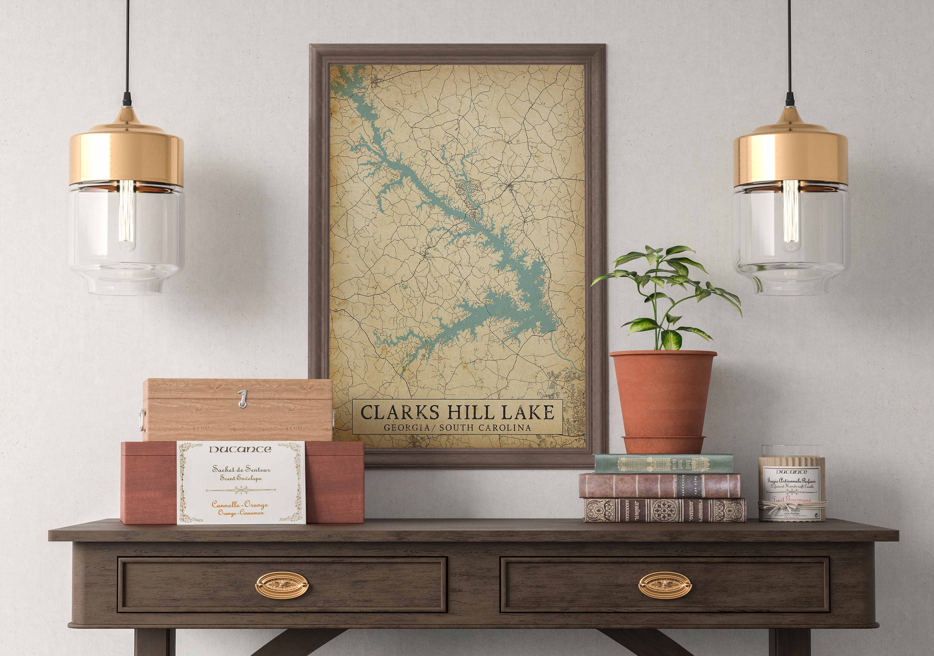 Vintage Style Map of Clarks Hill Lake Georgia and South - Etsy