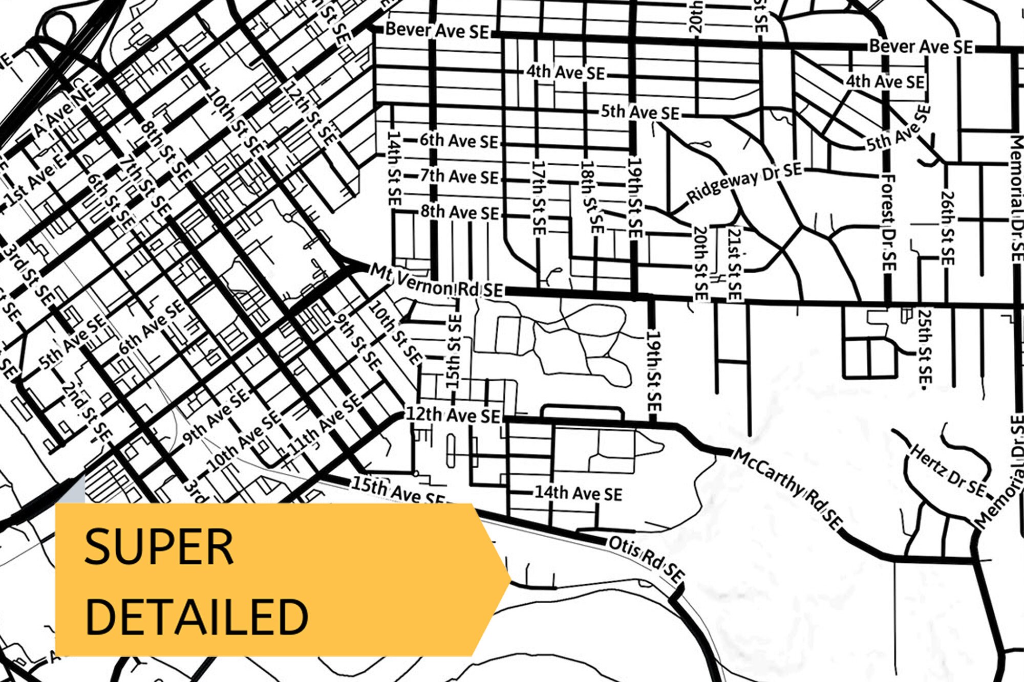 Printable Map of Cedar Rapids, Iowa, USA With Street Names - Instant ...