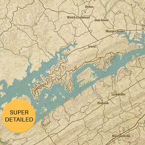 Printable Vintage Style Map of Norris Lake, Tennessee With City Names ...