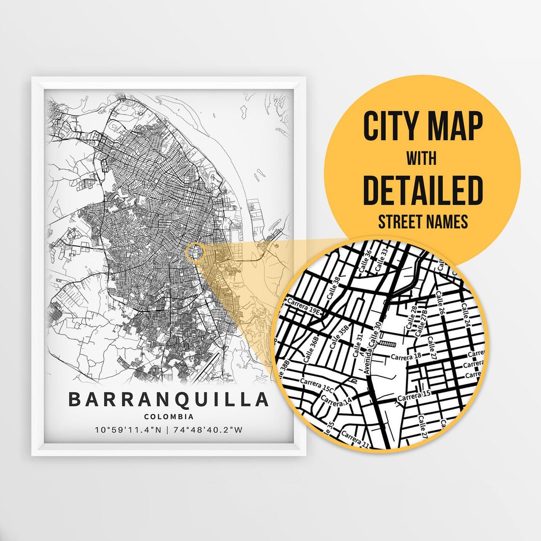 Printable Map of Barranquilla, Colombia With Street Names - Instant ...