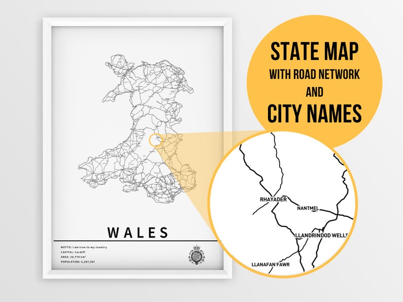 Printable Poster Map of Wales United Kingdom Instant - Etsy