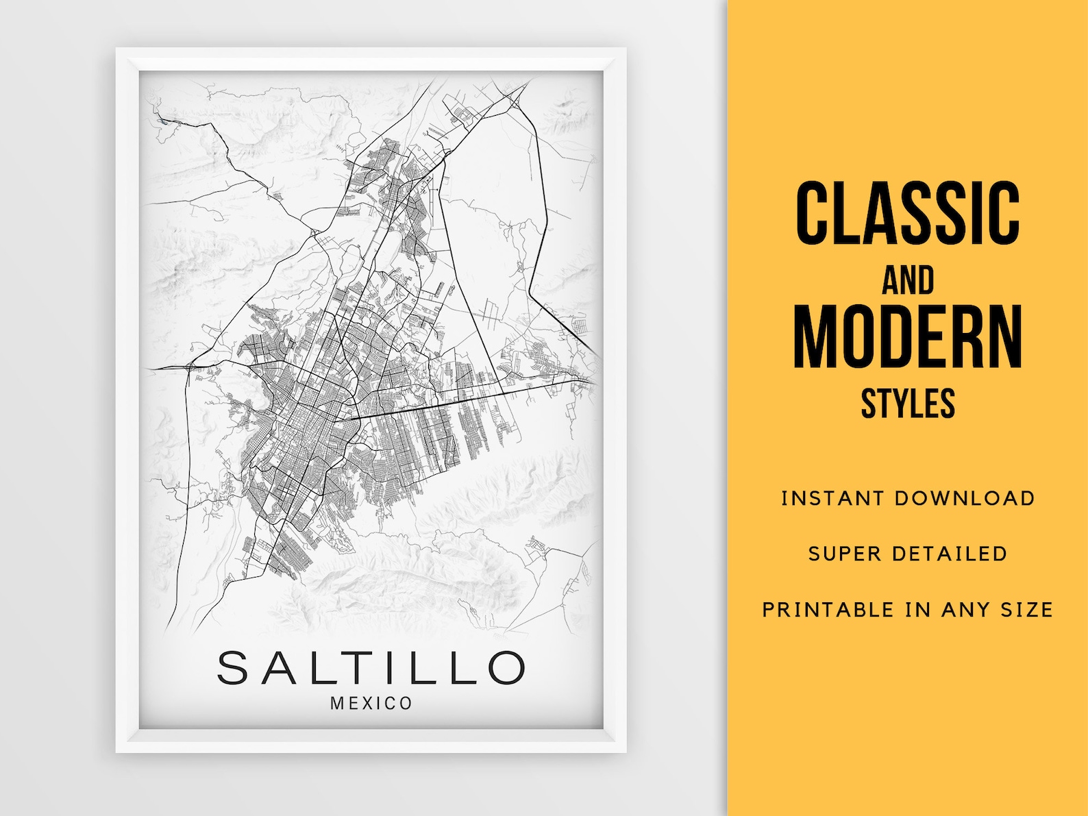 Printable Map of Saltillo Coahuila Mexico Instant Download - Etsy