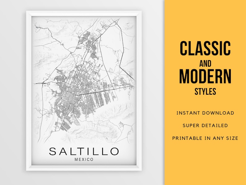 Printable Map of Saltillo Coahuila Mexico Instant Download - Etsy