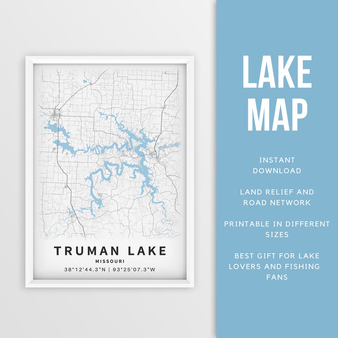 Printable Map of Truman Lake, Missouri, US - Instant Download \ Lake ...