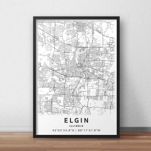 Printable Map of Elgin, Illinois, USA With Street Names - Instant ...