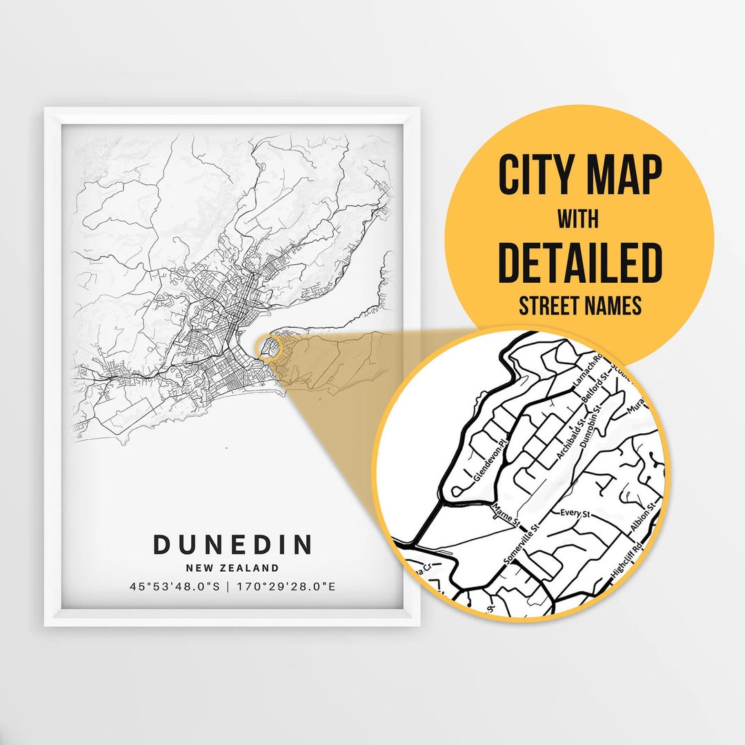Printable Map of Dunedin, New Zealand With Street Names - Instant ...